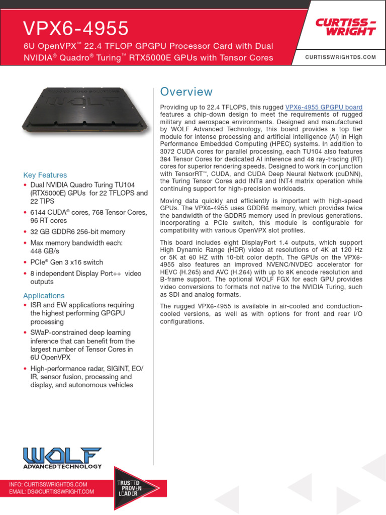 VPX6 4955 6U OpenVPX 22.4 TFLOP GPGPU Processor Card Product Sheet 1 ...
