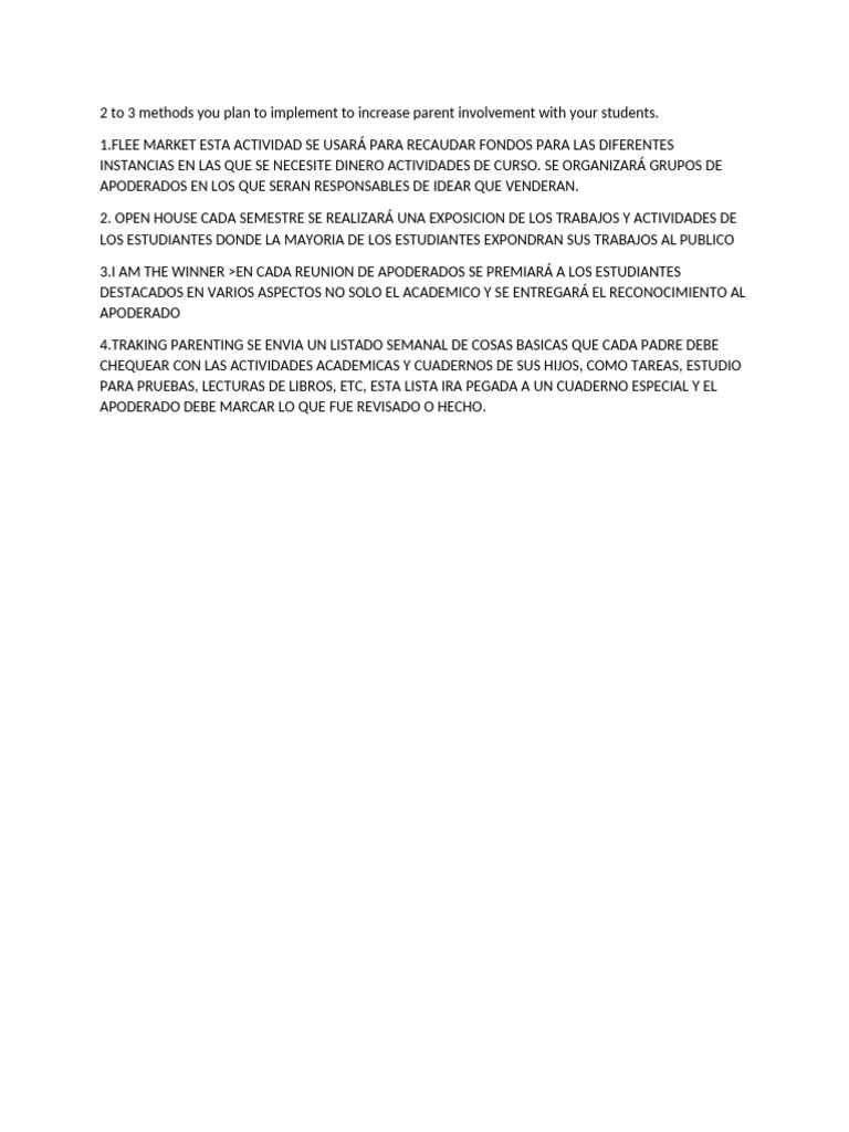 2 To 3 Methods You Plan To Implement To Increase Parent Involvement ...