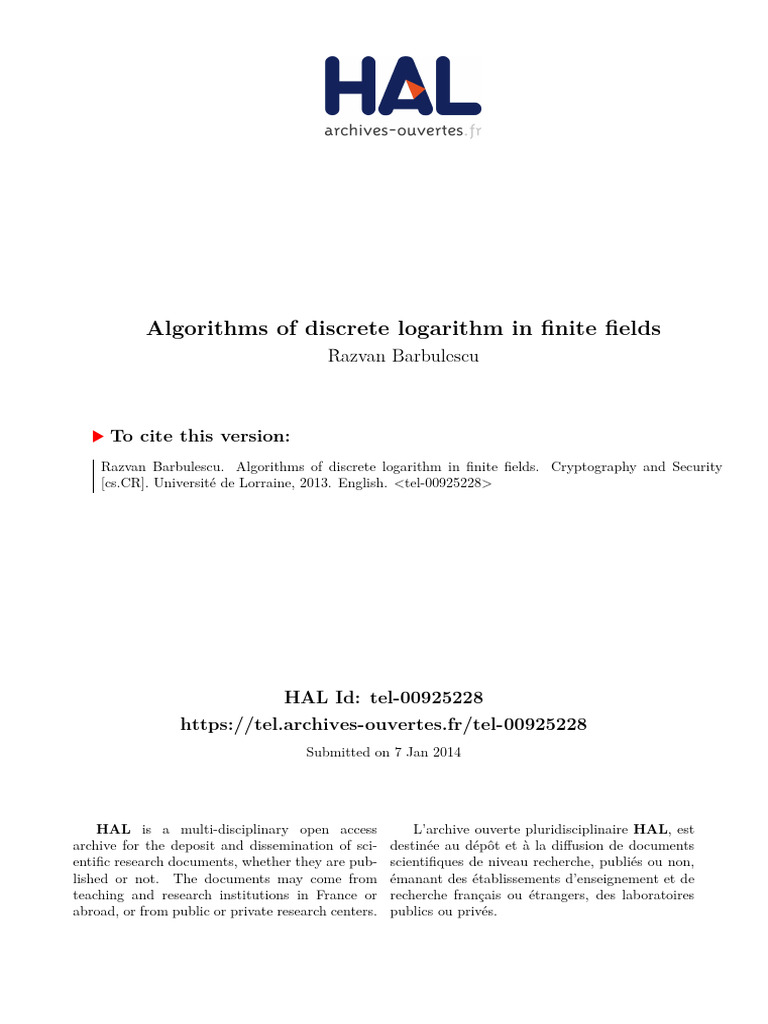 Algorithms of Discrete Logarithm in Finite Fields (PDFDrive) | PDF | Discrete Mathematics ...