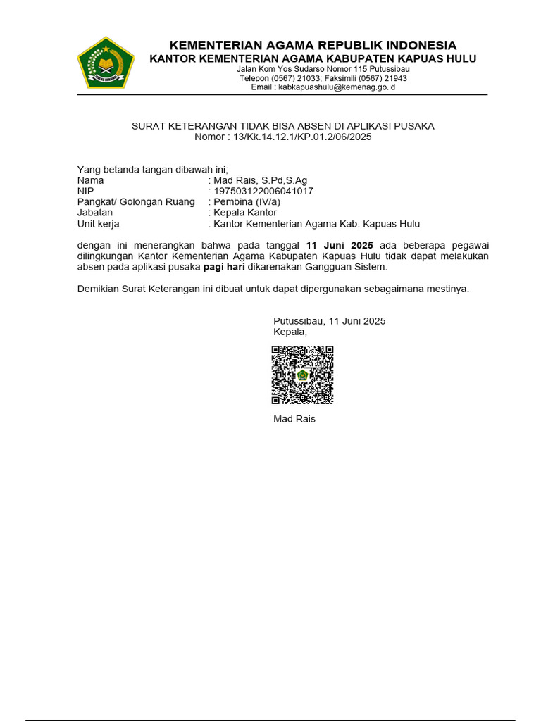 Surat Keterangan Absen Error 11 06 2025 | PDF
