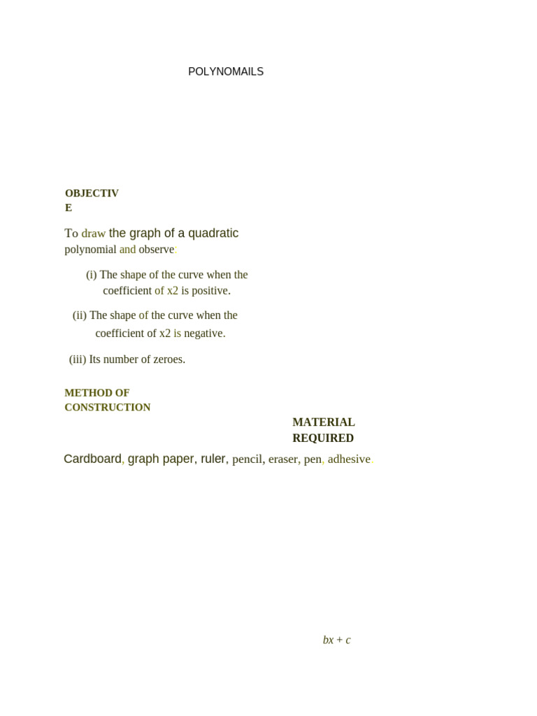Graphing Quadratic Polynomials Activity | PDF | Polynomial ...