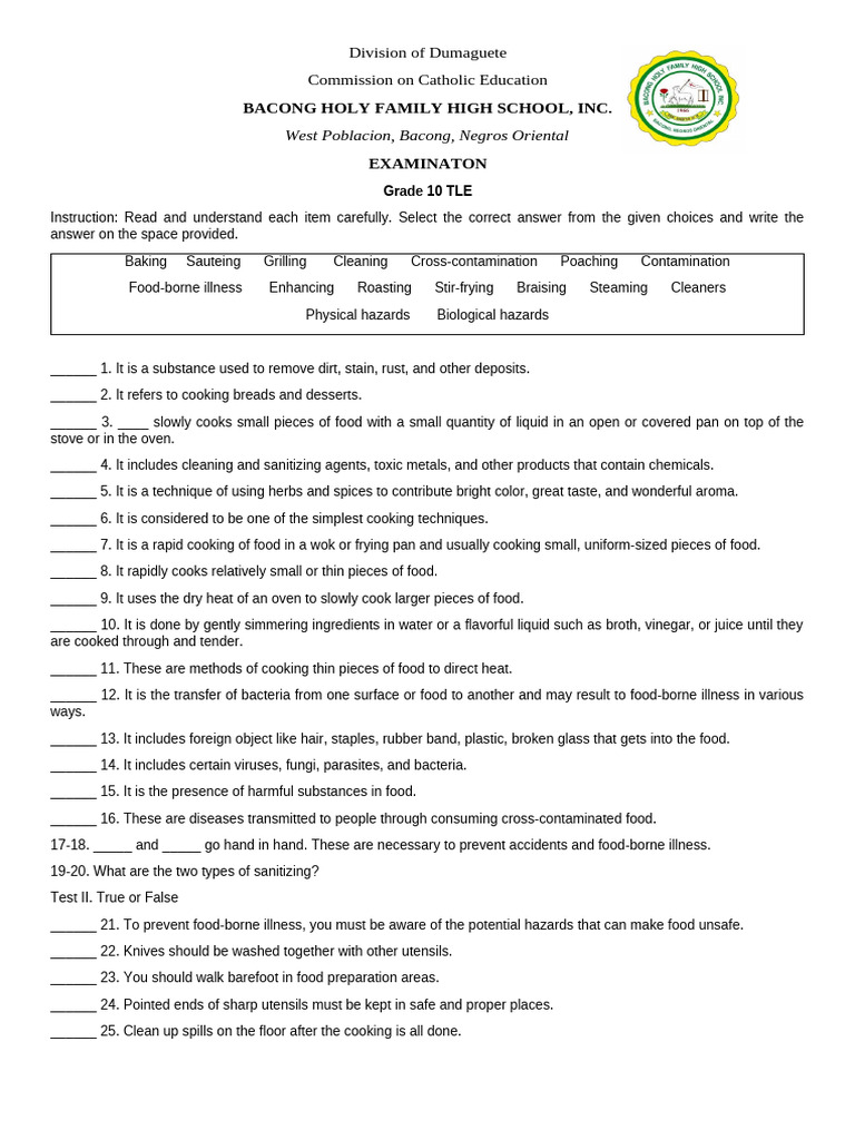 English 8 First Preliminary Examination | PDF | Cooking | Foods