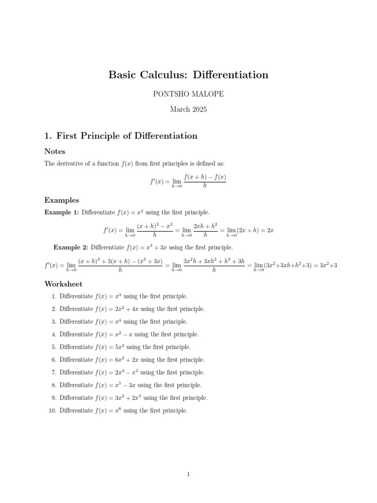 Basic Calculus Differentiation - 2025 | PDF | Chess Openings | Differential Calculus