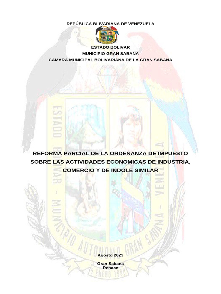 Reforma Ordenanza Impuestos Sobre Las Actividades Economicas de Industrias, Comercio y de Indole ...