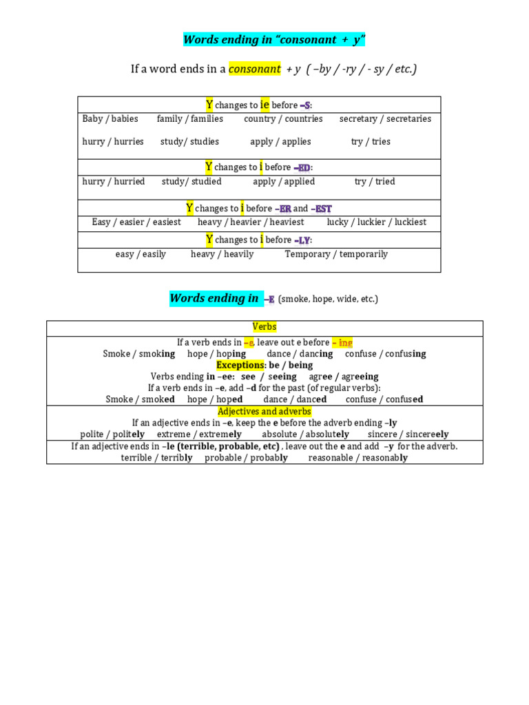 Rules for Words Ending in Consonant + Y | PDF
