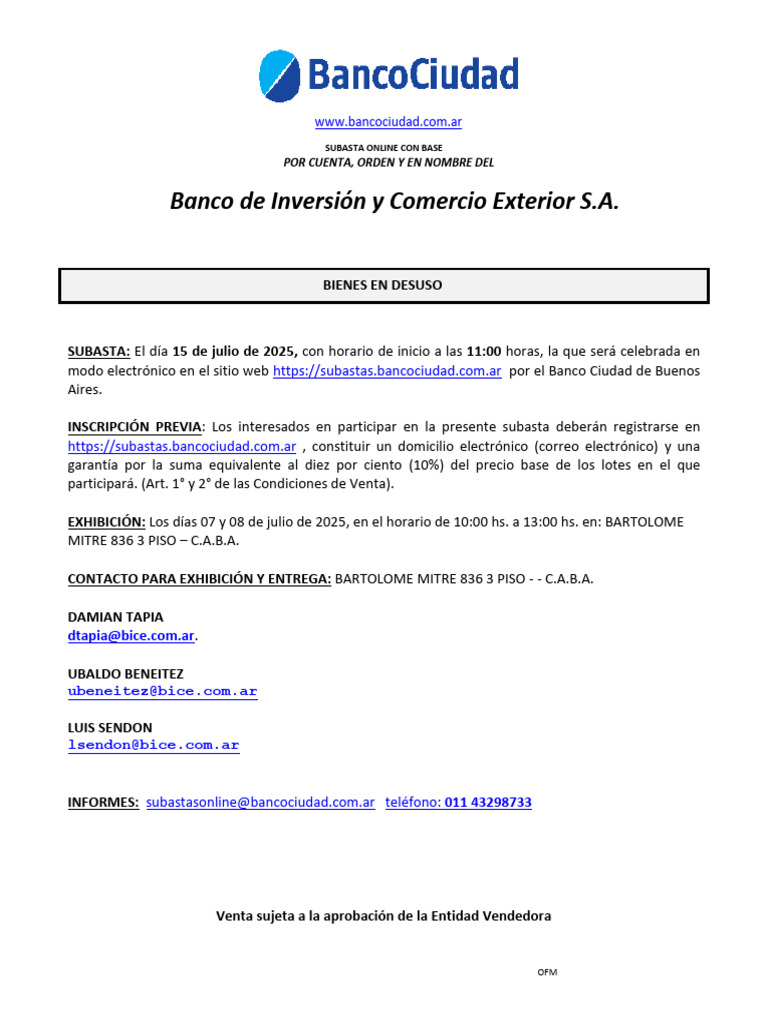 Condiciones Subasta 3635 | PDF | Subasta | Oferta (economía)