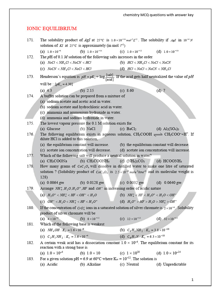 Unit 6, Iconic Equilibrium | PDF | Ph | Buffer Solution