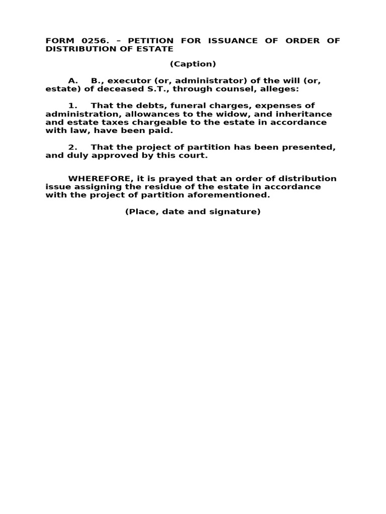 Estate Distribution Petition Form 0256 | PDF