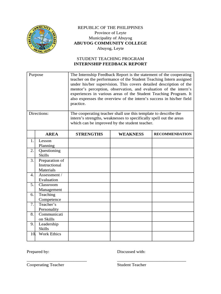 Internship Feedback Report | PDF