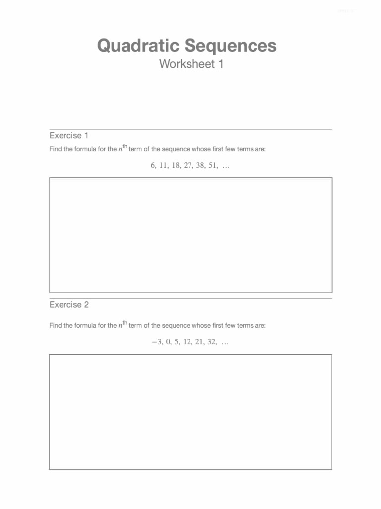 Quadratic Sequences Worksheet | PDF
