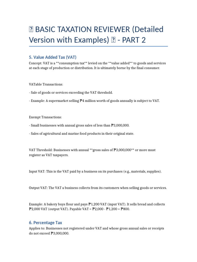Basic Taxation Reviewer Detailed Part2 | PDF | Value Added Tax | Taxes