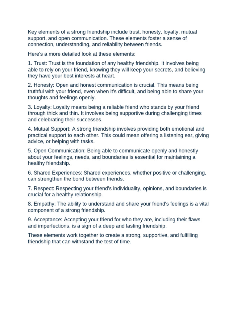 Key Elements of Strong Friendships | PDF