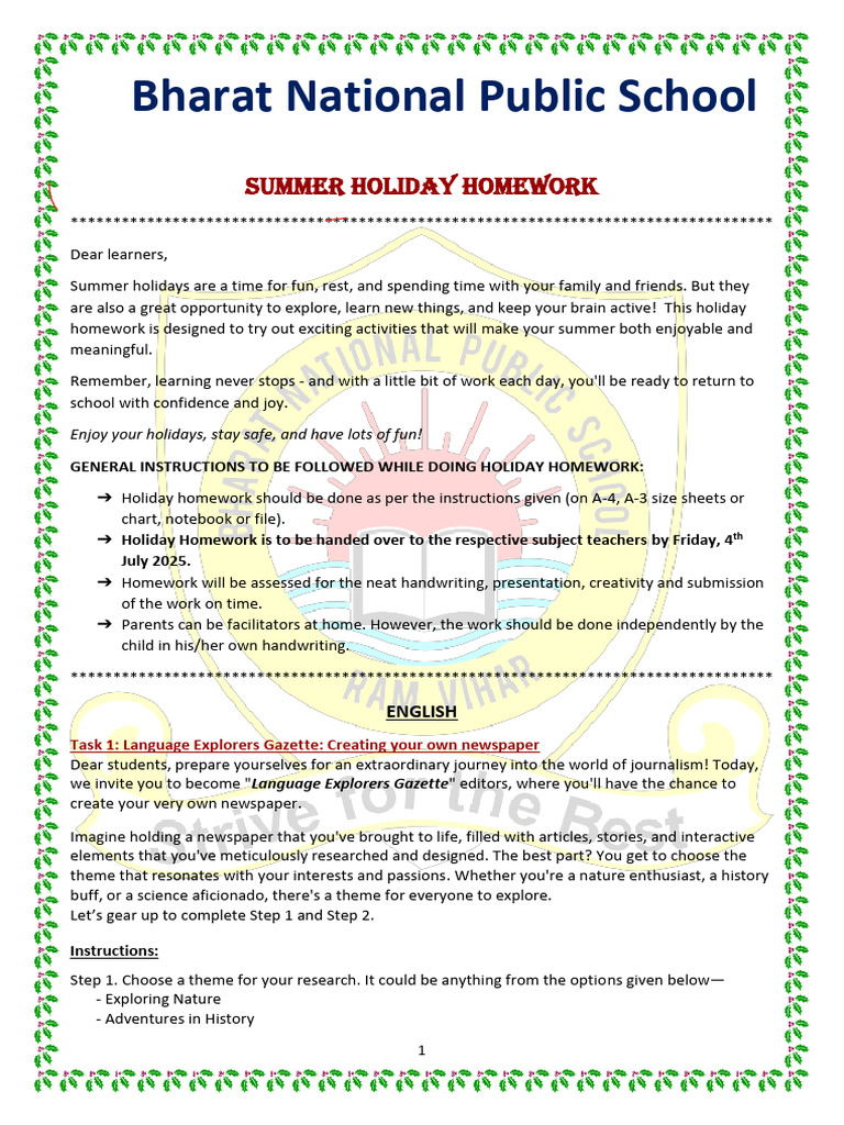 Grade VIII Summer Holiday Homework | PDF | Stairs | Homework