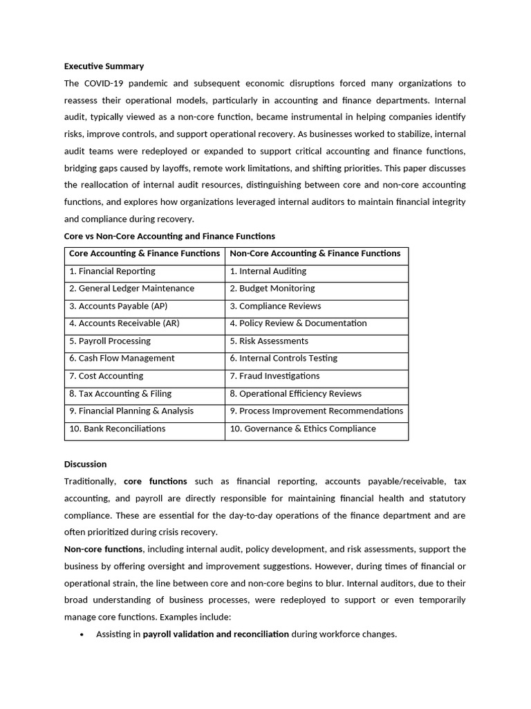 Core Vs Non-Core Accounting and Finance Functions | PDF | Internal ...