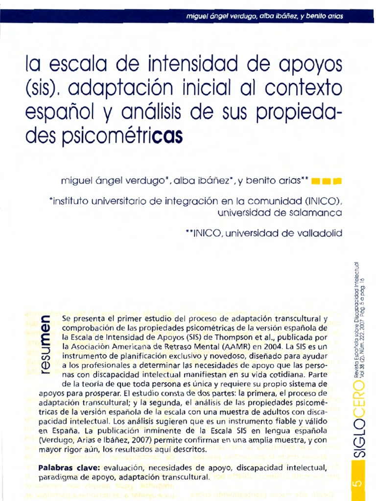 Validation of the Spanish Version of the Supports Intensity Scale (SIS ...