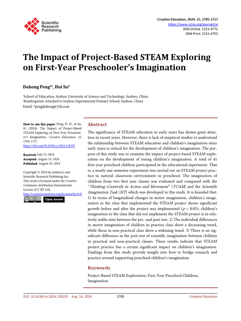 STEAM Impact on Preschoolers' Imagination | PDF | Creativity | Exploration