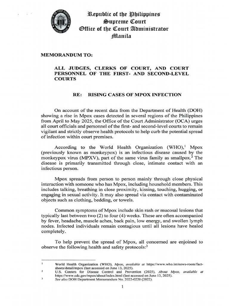 Memorandum DTD 06.13.25 Re Rising Cases of Mpox Infection | PDF