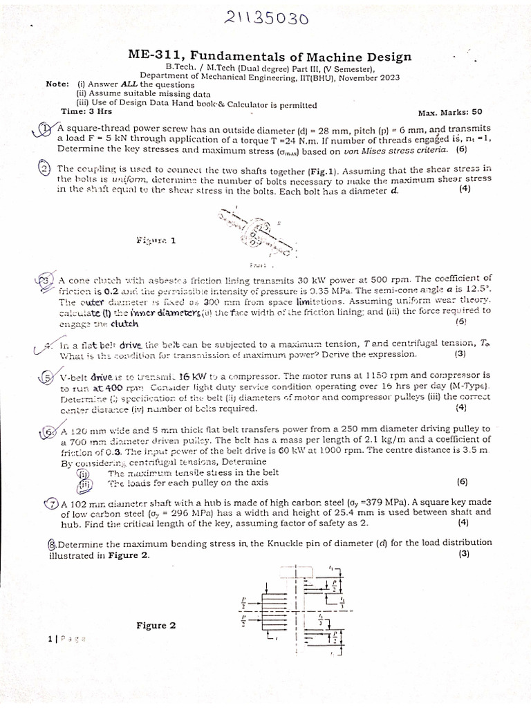 ME-311 Endsem 2023-24 | PDF