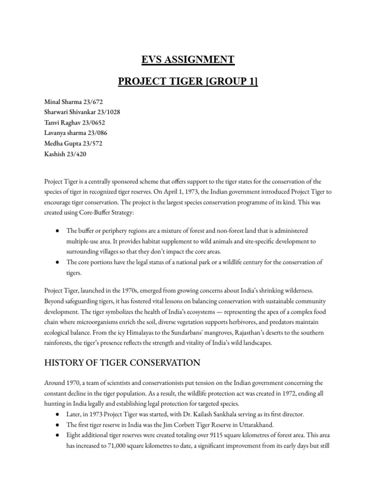 Evs Assignment Group 1 | PDF | Tiger | Conservation Biology