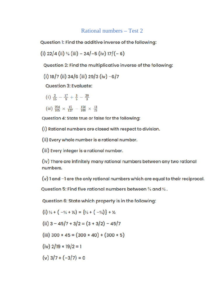 Rational Numbers - Test Paper 2 | PDF