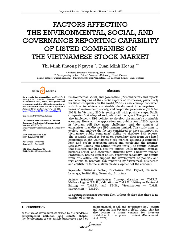 ESG Reporting in Vietnam's Listed Companies | PDF | Logistic Regression ...