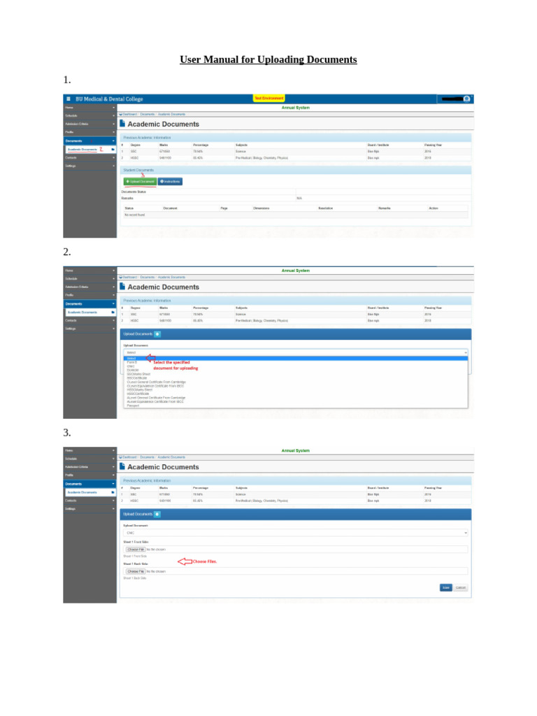 User Manual For Uploading Academic Documents | PDF