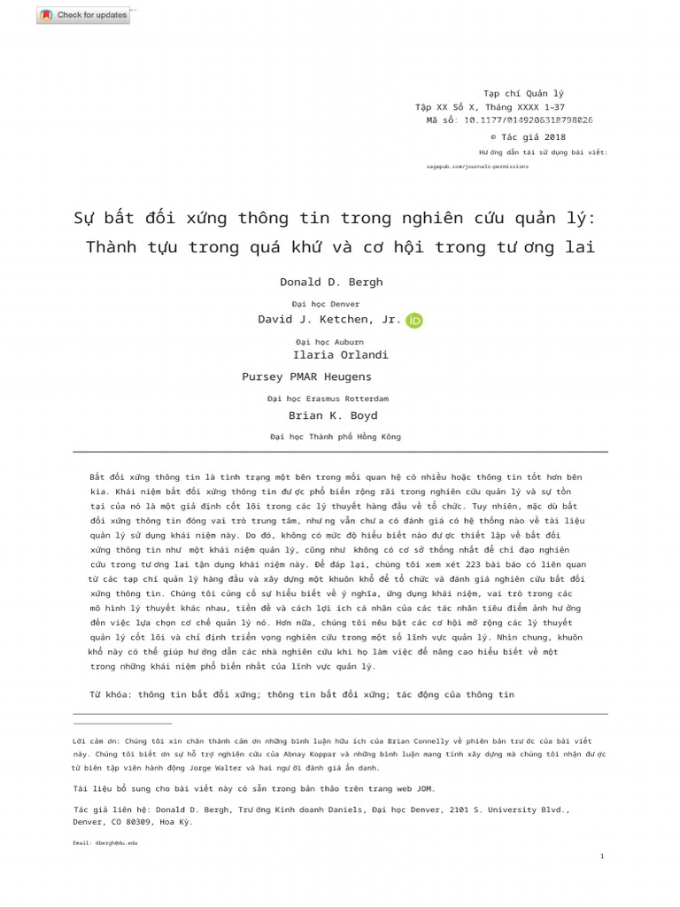 Information Asymmetry in Management Research | PDF