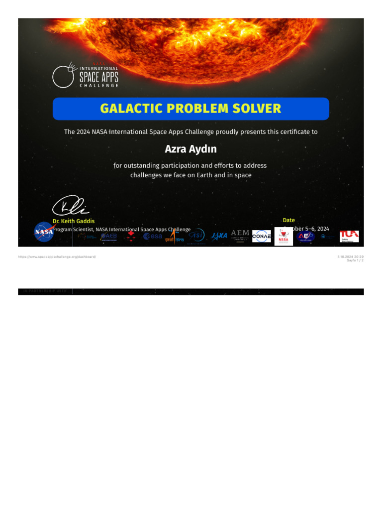 NASA Space Apps Challenge Certificate | PDF
