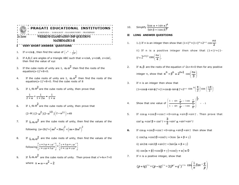 Seniormaths-Iia Weekend Imp Questions - 20-06-2025 | PDF | Elementary ...