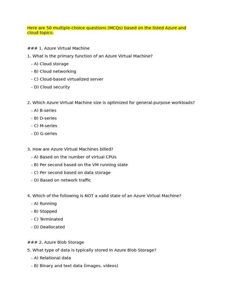 Azure Mcqs | PDF | Cloud Computing | Microsoft Azure