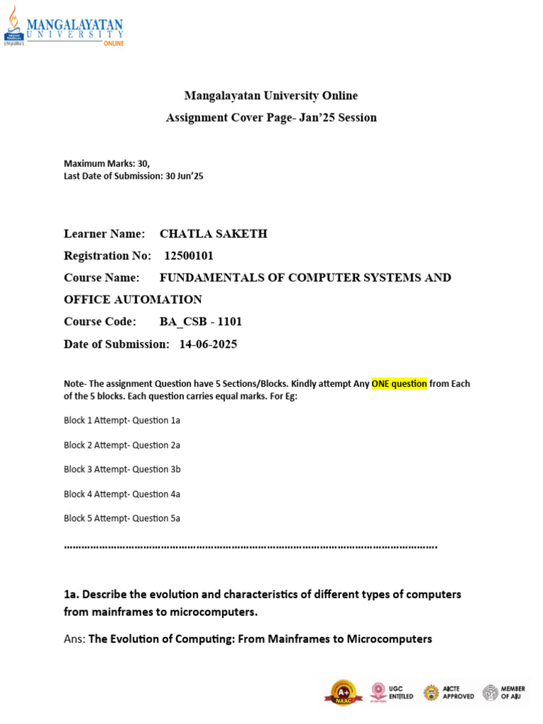 Chatla Saketh - BA - CSB-1101 - Jan'25 Assignment | PDF | Operating System | Microsoft Excel