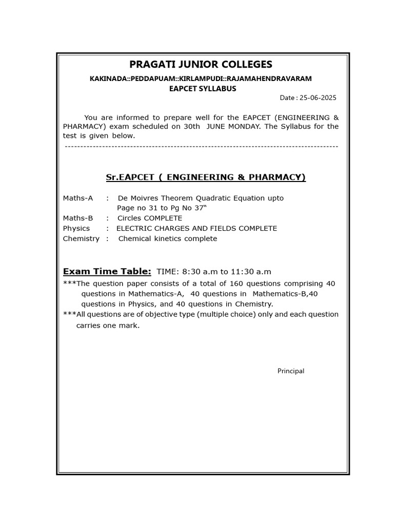 Senior Eapcet Syllabus | PDF