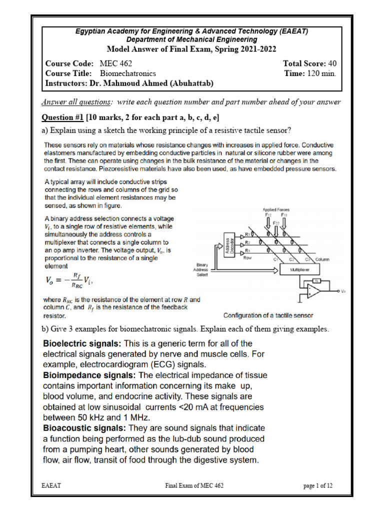 Model Answer Final-Exam MEC 462 Spring 2021 2022 04 | PDF | Force | Velocity