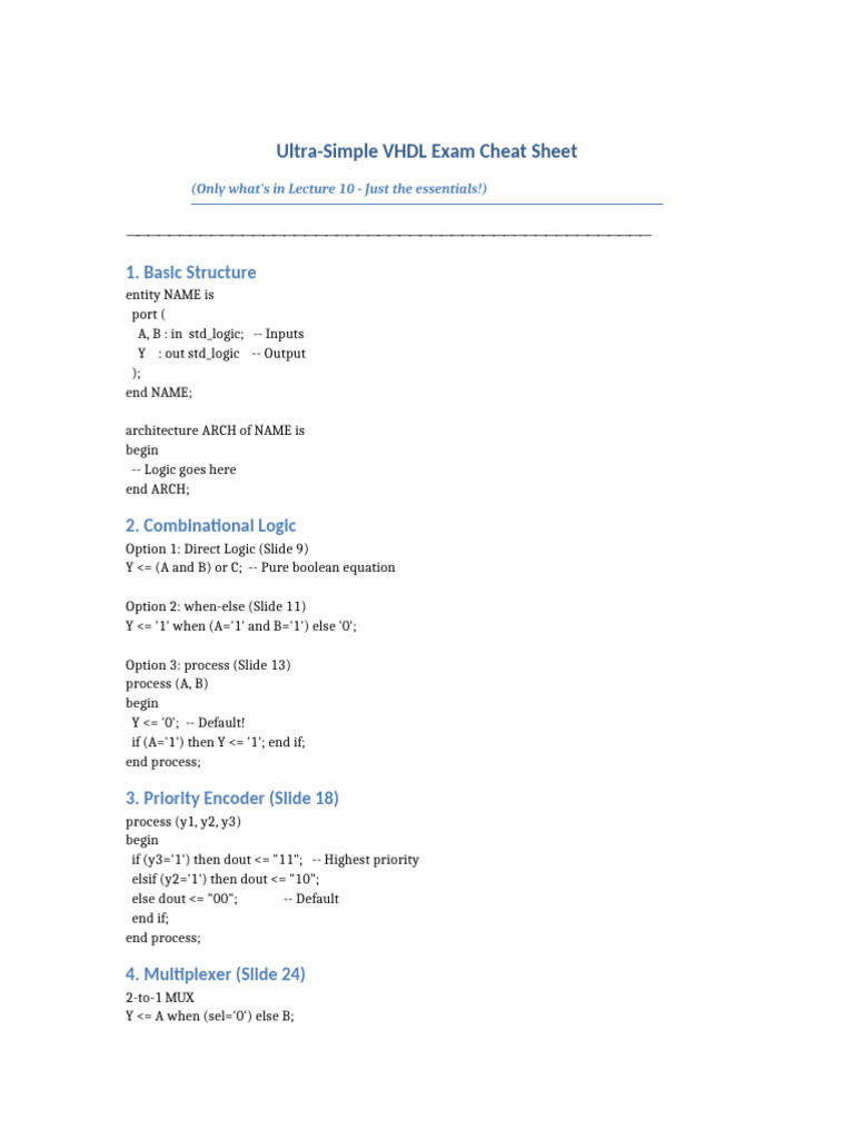 VHDL Cheat Sheet | PDF