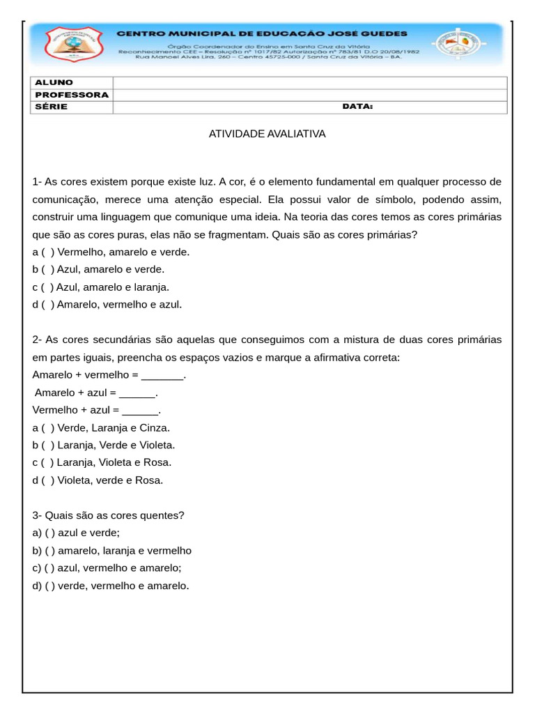 Estãgio PROVA 7º Ano | PDF