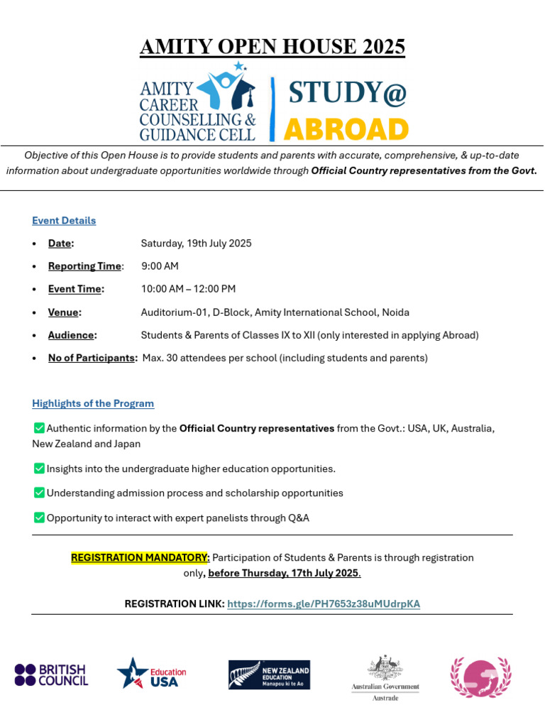 Information Flyer - Amity Open House - Study Abroad-ACCGC | PDF