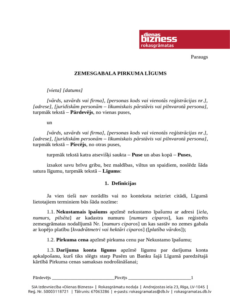 Zemesgabala Pirkuma Ligums Paraugs 2016-04 | PDF