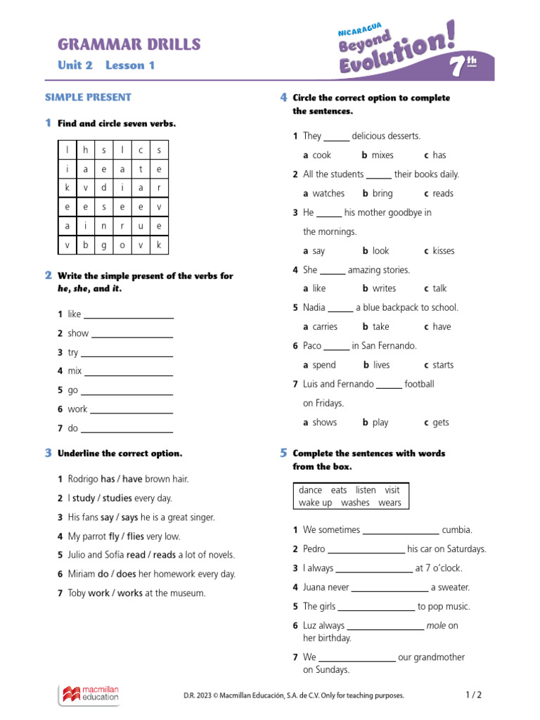 Unit 2 Grammar Drills Worksheet | PDF
