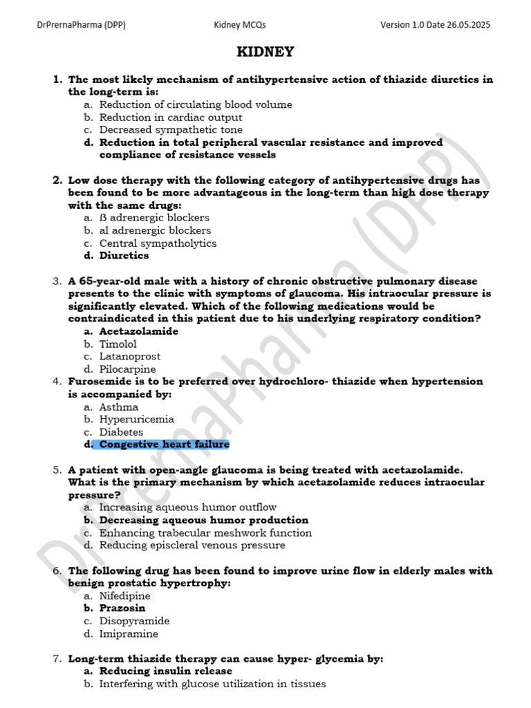 11 Kidney With Answers Highlighted | PDF | Medical Specialties