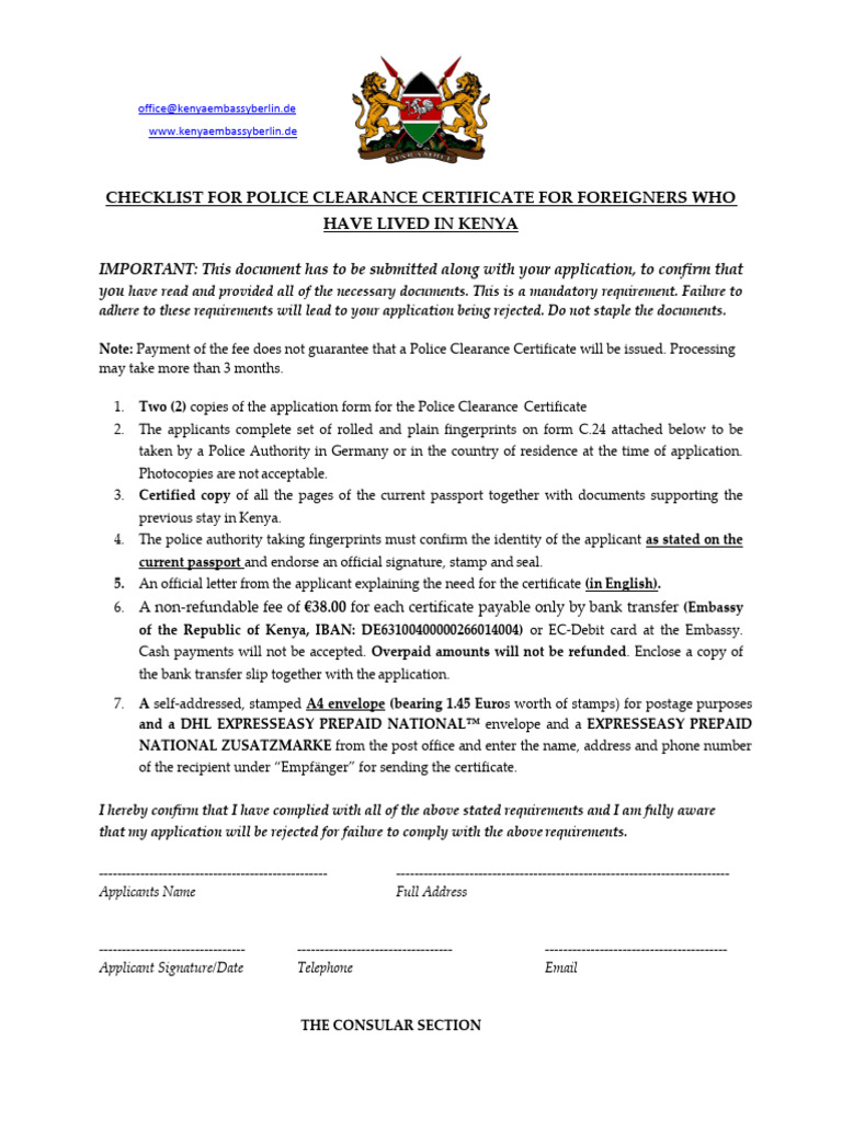 Kenya Police Clearance Application Form | PDF | Postage Stamp