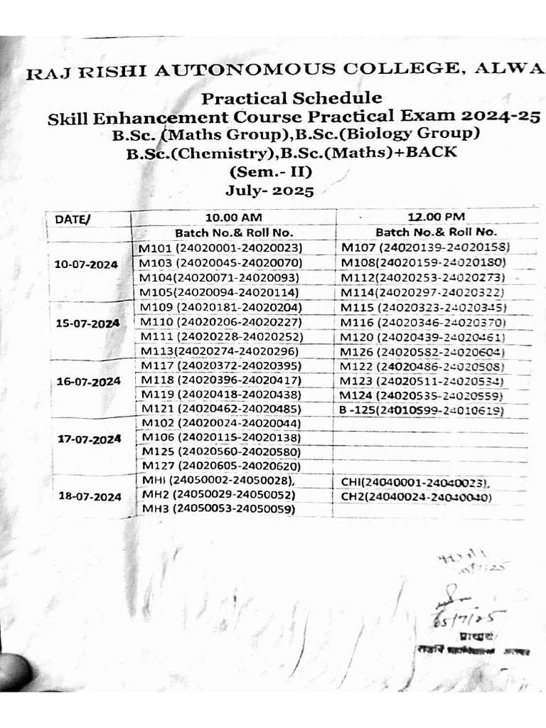 Computer Practical Time Table Sem 2 | PDF