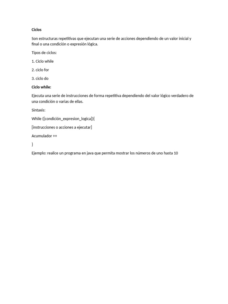 Ciclos en Java | PDF