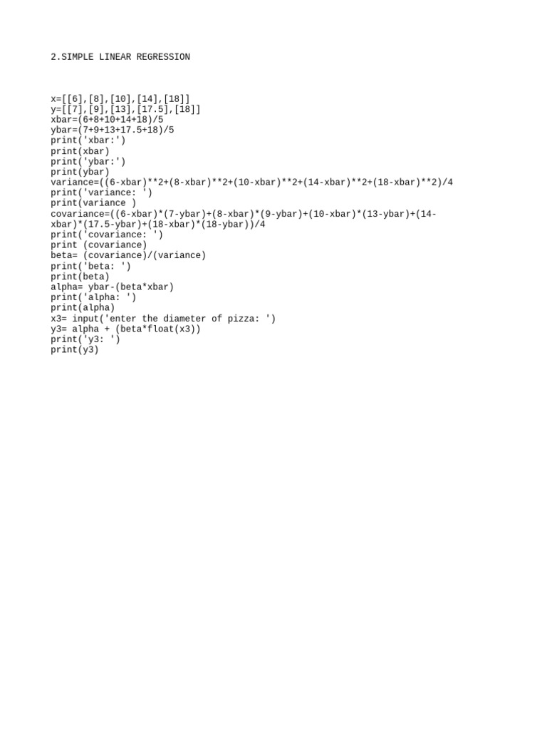Exp2 Simple Linear Regression | PDF