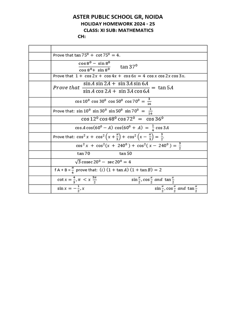HHW Trigonometric Functions Xi | PDF