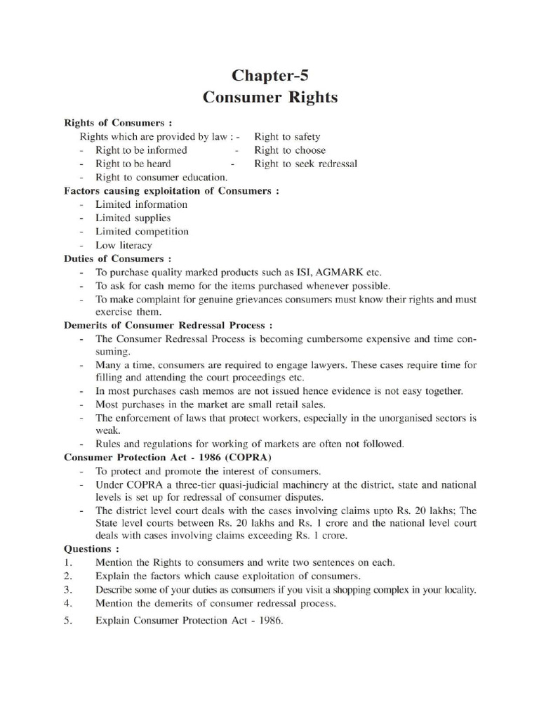NCERTSTUDY Notes For Class 10-4. Social Science-Consumer Rights | PDF