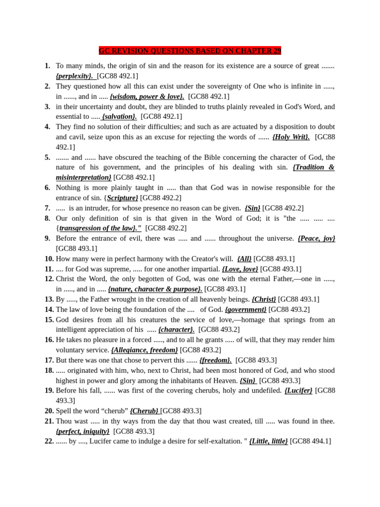 GC Chapter 29 Sin and Sovereignty Questions | PDF | Satan | Glory ...