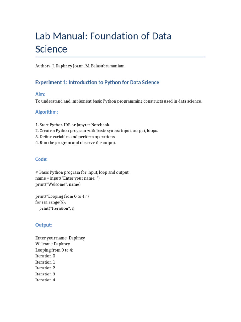 Foundation of Data Science Lab Manual | PDF