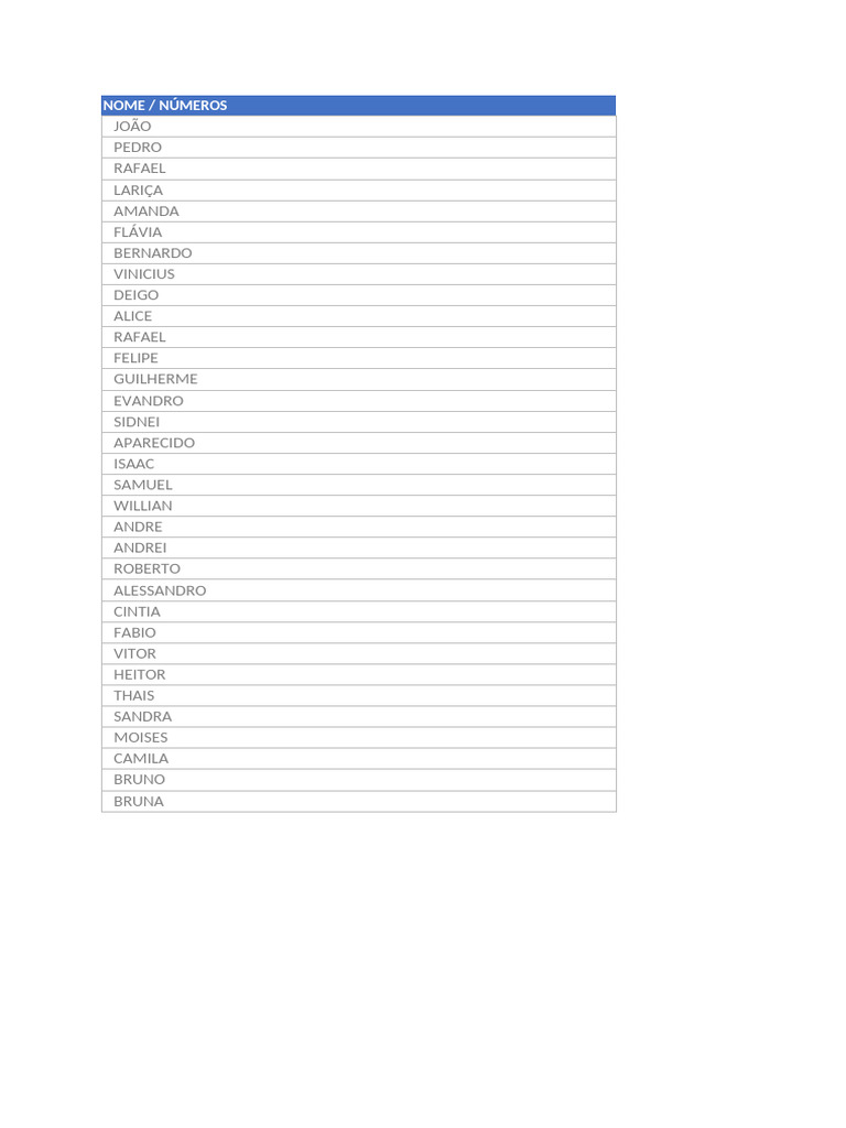 Planilha Sorteio de Nomes | PDF