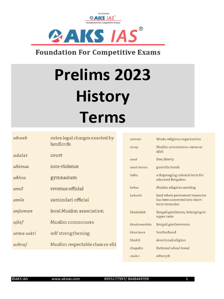 Prelims 2023 History Terms | PDF