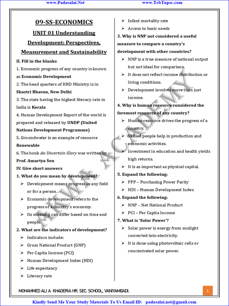 9th Economics Study Materials English Medium PDF Download | PDF | Solar Power | Sustainable Energy